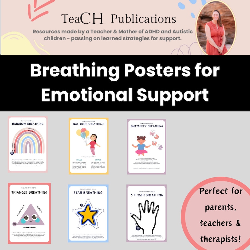 Emotion Support Breathing Poster Pack Meltdown Management Calming Kit ...