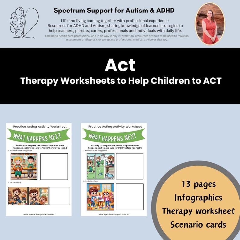 Stop Think Act ADHD Autism Therapy Worksheets: Impulse Control ...