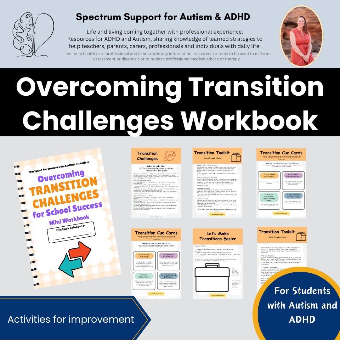 Transition Challenges Workbook ADHD Autism Classroom Managment School ...