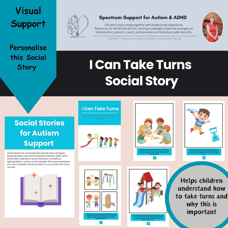 Taking Turns Social Story Visual Support Play Therapy Autism ABA ...