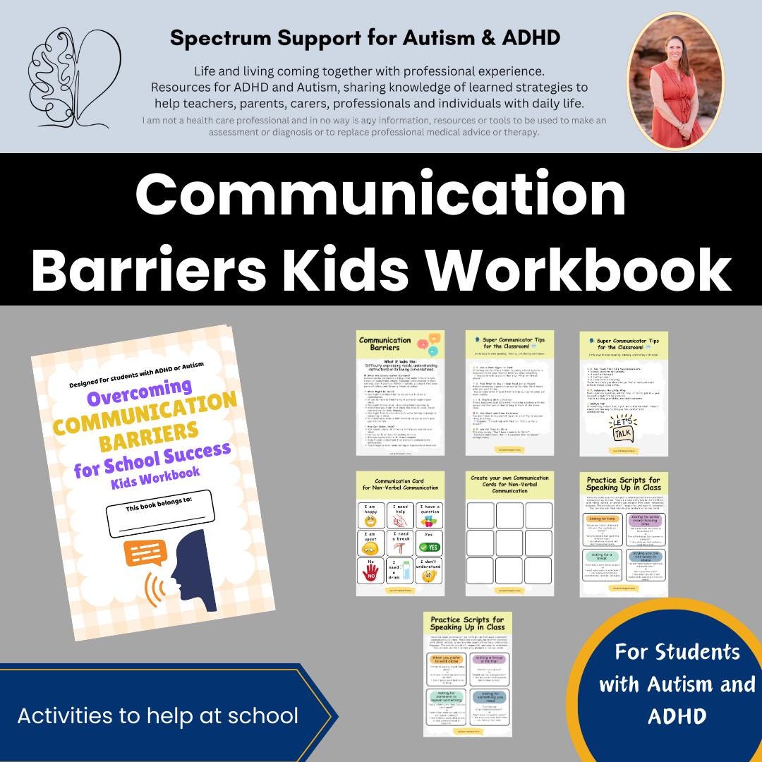 ADHD and Autism Communication Kids Workbook: School Success Tips ...