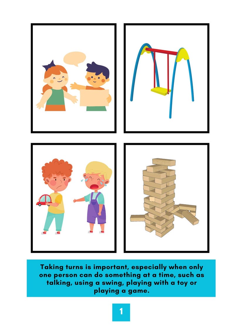 Taking Turns Social Story Visual Support Play Therapy ABA Therapy ...