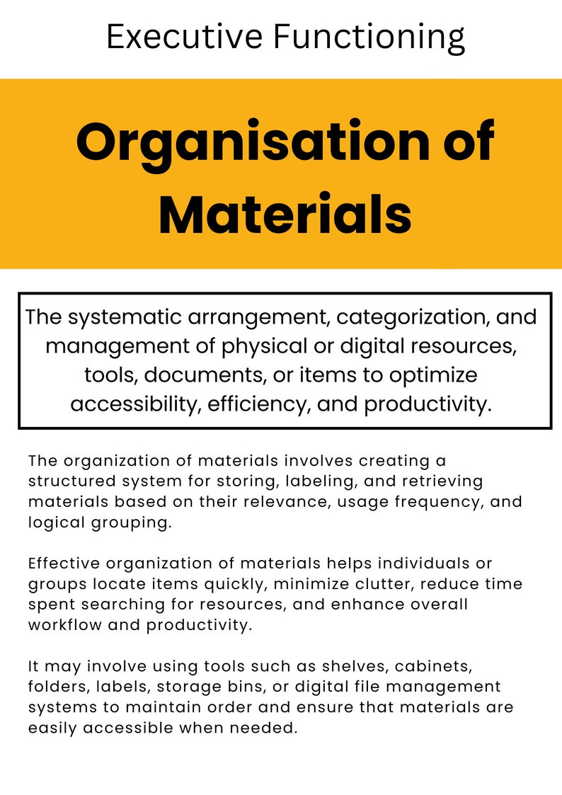 Executive Functioning Organisation of Materials and Strategies for ADHD ...