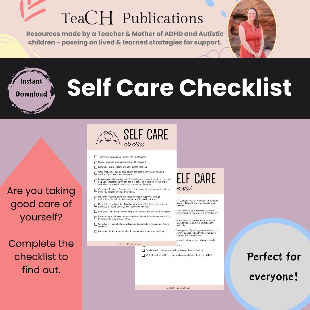Self Care Checklist Burnout Prevention Therapy Worksheet ADHD and ...