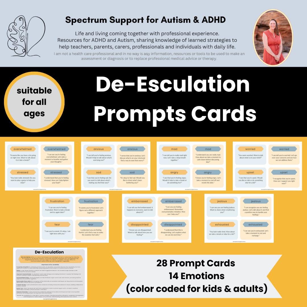 De-escalation Prompt Cards Emotional Regulation Special Education ...