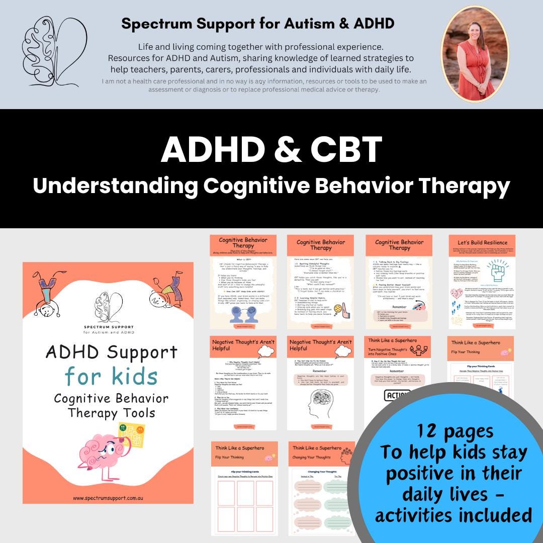 ADHD Support Kids Workbook CBT Therapy Therapist Handouts and ...
