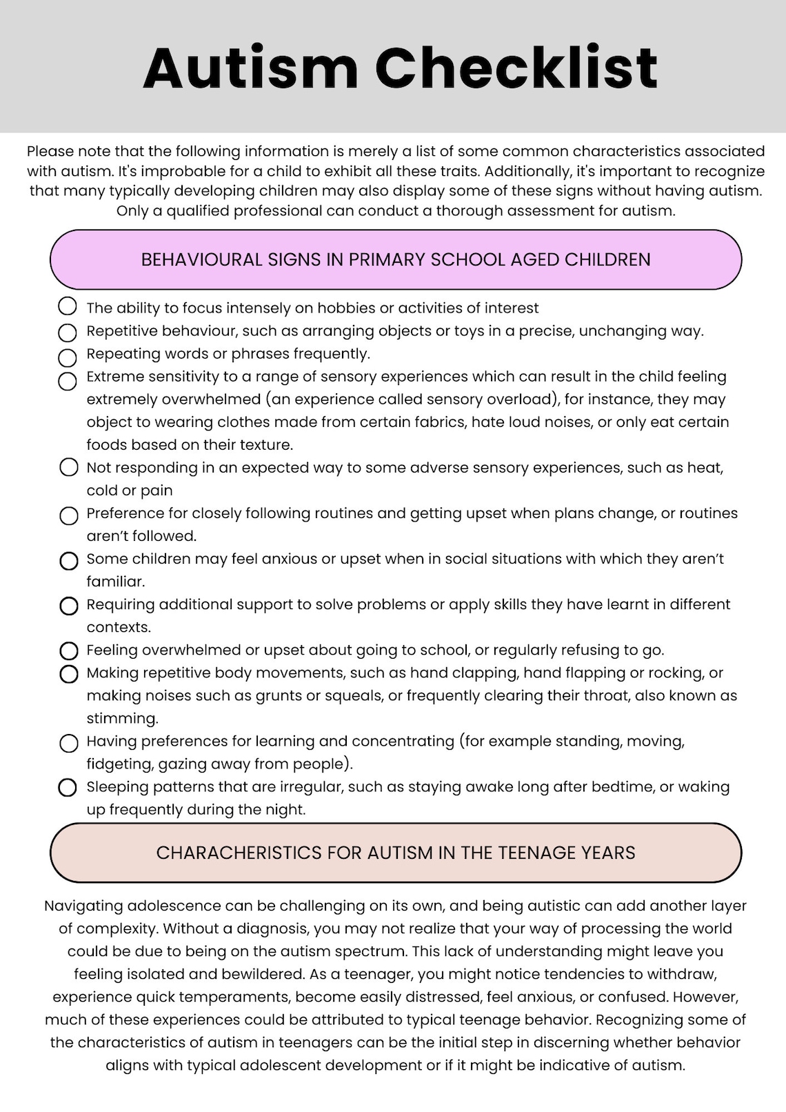 Autism Signs and Symptoms - Am I Autistic - Autism Checklist - Autism ...