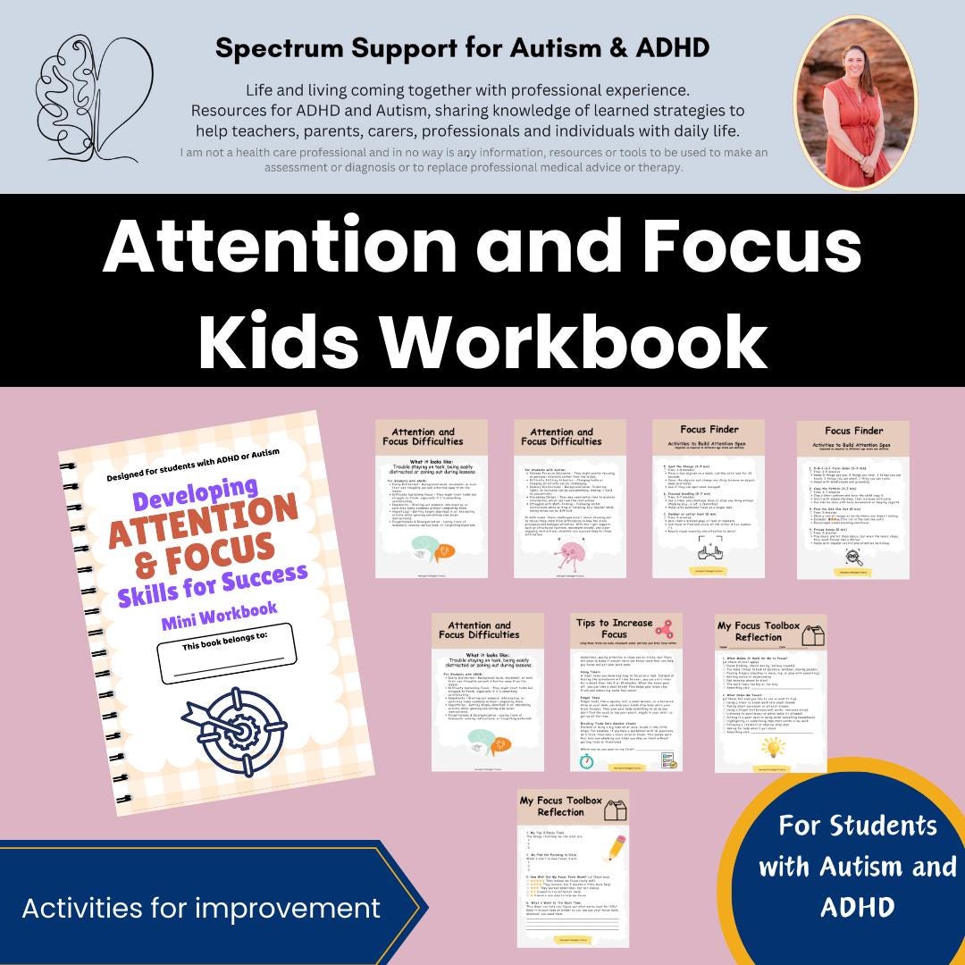 Attention and Focus Workbook ADHD Autism Classroom Managment School ...
