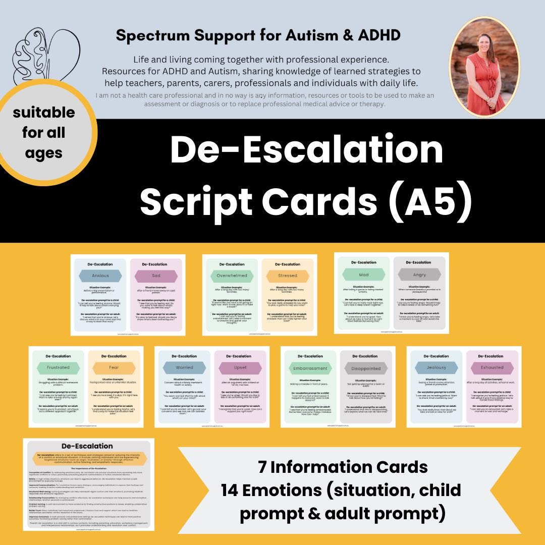 De-escalation Script Cards Autism Spectrum Support for ADHD Special ...