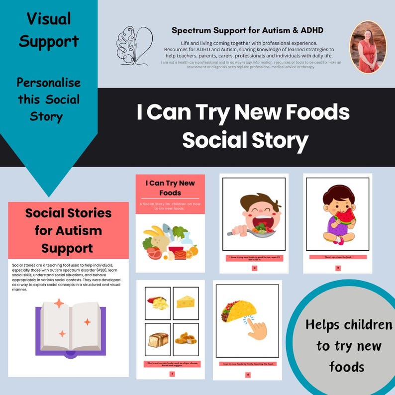 New Food Social Story Visual Support for Autism Life Coach Daily Living ...