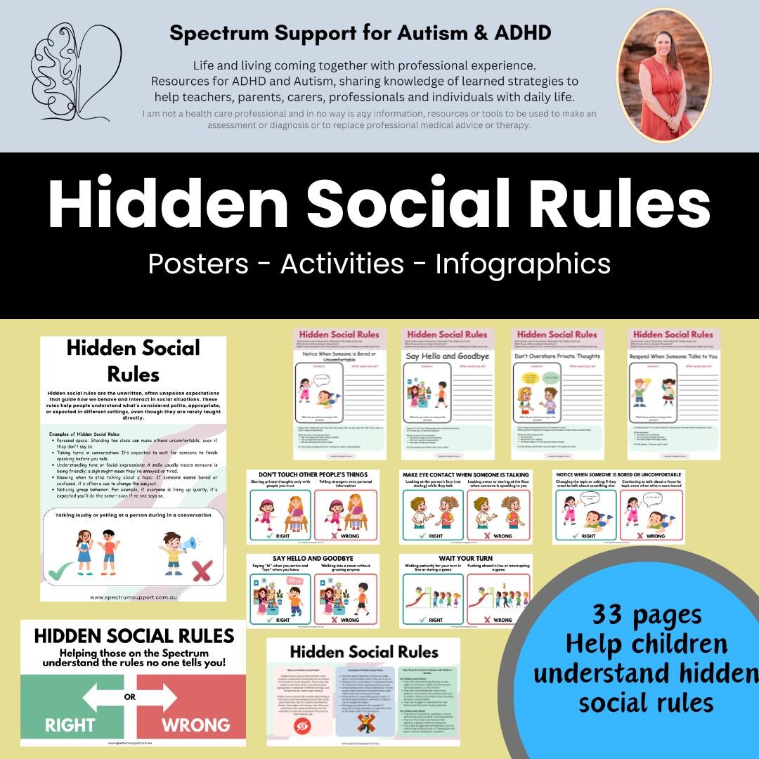 Autism Social Skills Hidden Socual Rules Posters: Therapist Handouts ...