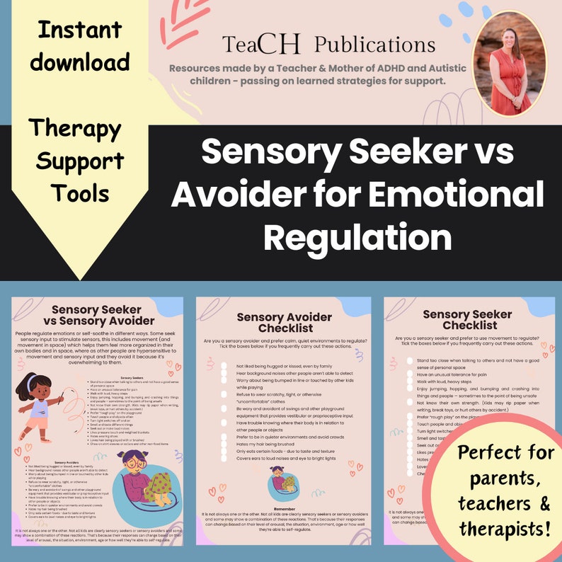 Sensory Seeker Vs Avoider Checklist: Emotional Regulation Poster ...