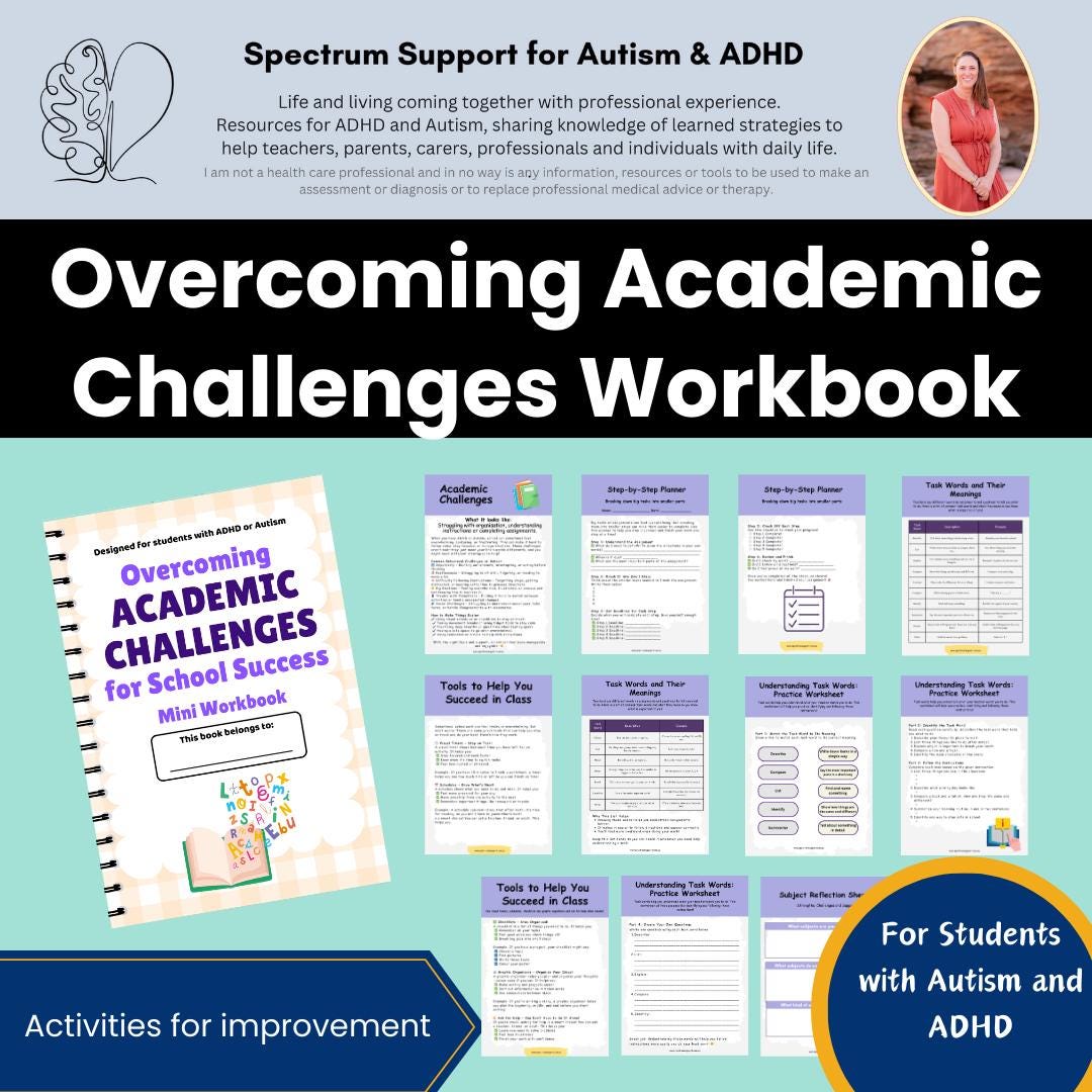 Academic Challenges Workbook ADHD Autism Support Classroom Help ...