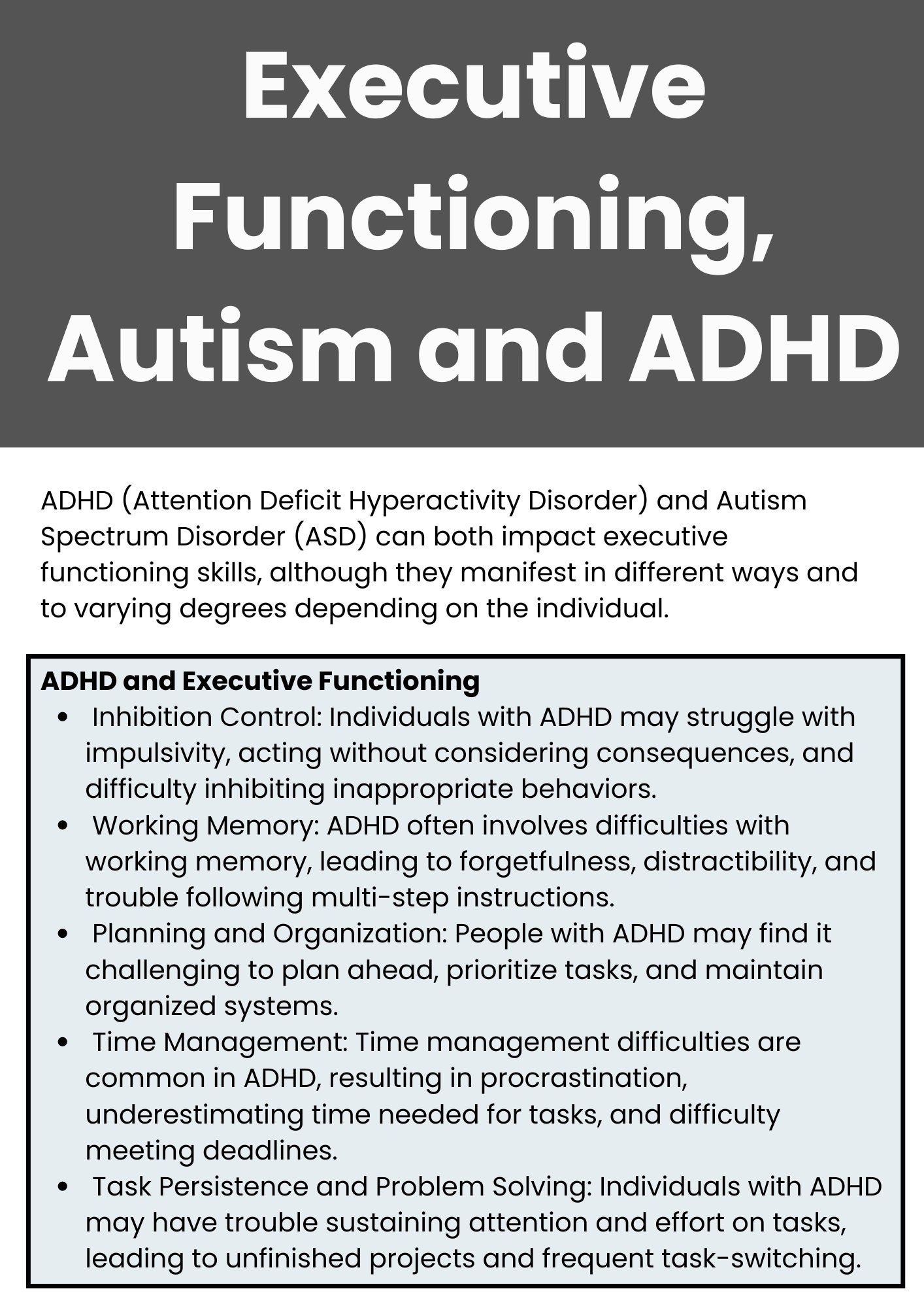 Executive Functioning in Autism and ADHD - Etsy