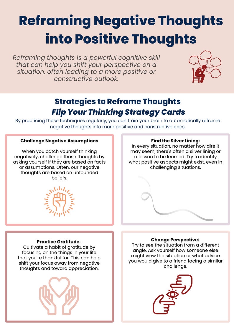 CBT Therapy Worksheets: Reframe Negative Thoughts - Counseling Handout ...