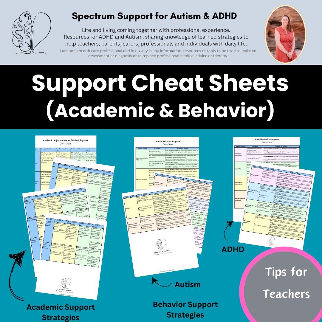 Support Strategies Cheat Sheets ADHD and Autism Helper Homeschool Parent Teacher Resource ...