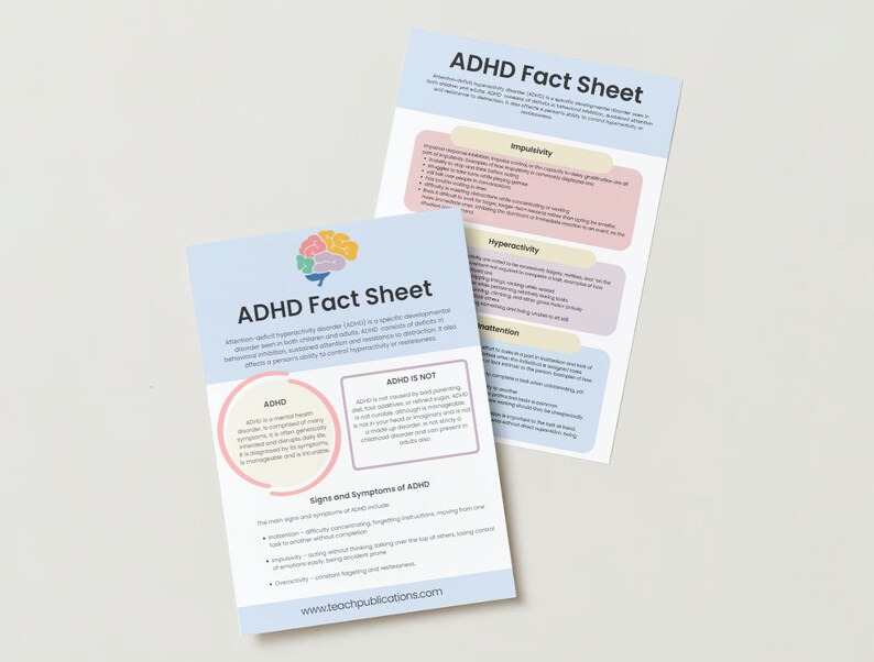 ADHD Fact Sheets: Therapy Office Decor & Coping Tools (digital Download ...