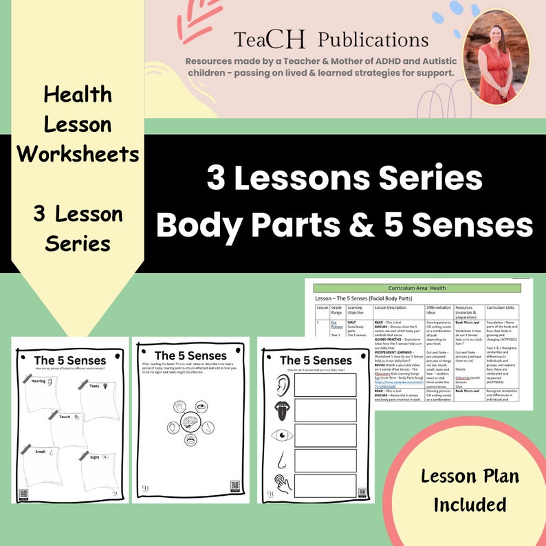 Health Lesson Body Parts & Senses 3 Lesson Series and Worksheets ...
