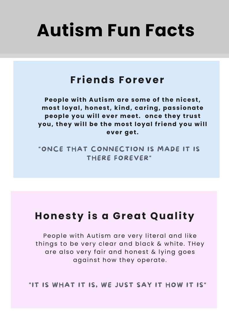 Autism Fact Cards: Information for Awareness & Acceptance (digital ...