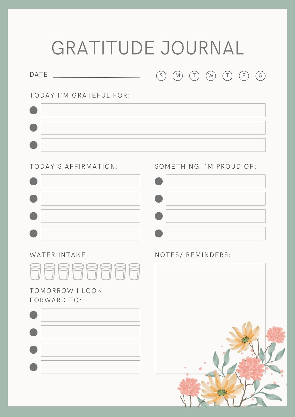 Daily Self Care & Journal - Print at Home Checklist | Work Sheet ...