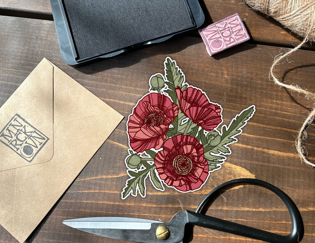 Poppy Bouquet Sticker-pink | Original Art | Waterproof Vinyl Stickers ...