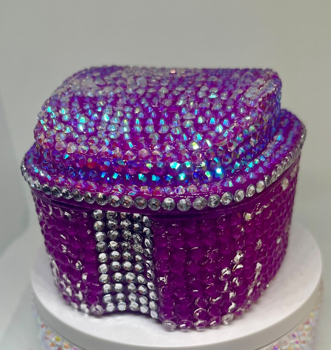 Bedazzled Dark Purple Metallic Rhinestones Bling Dentures Retainer Bath ...