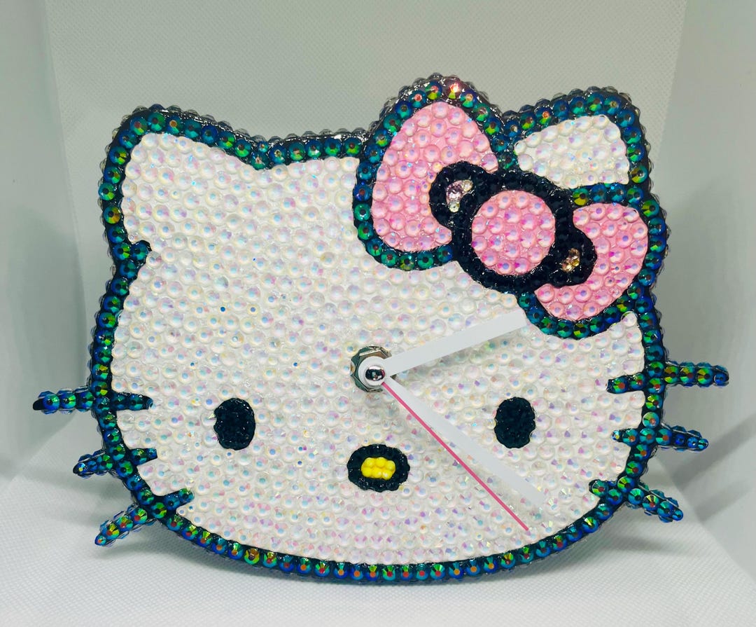 Bedazzled AB Rhinestones Hello Kitty Tabletop Bling Clock White Pink ...