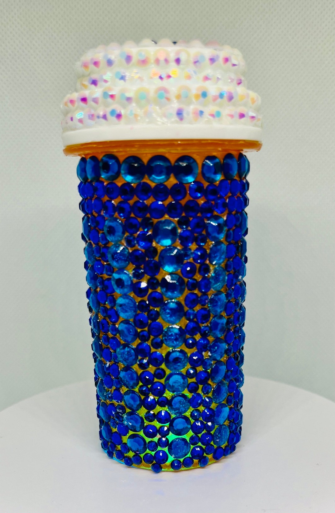 Bling Rhinestone Stash Jar: Sapphire Blue Bedazzled Pill Container - Etsy
