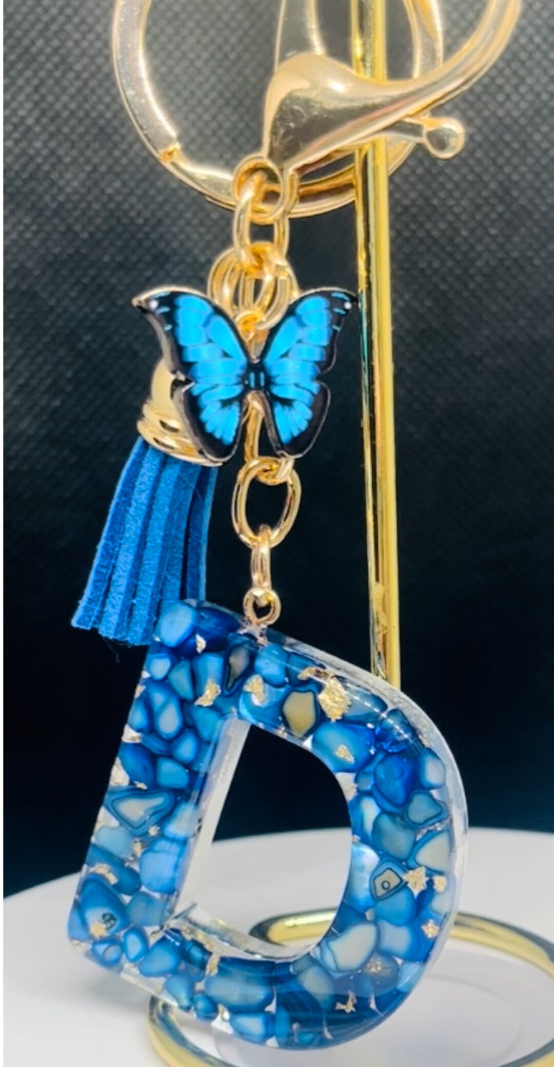 Initial D Blue Acrylic Keychain With Tassel and Butterfly Charm - Etsy