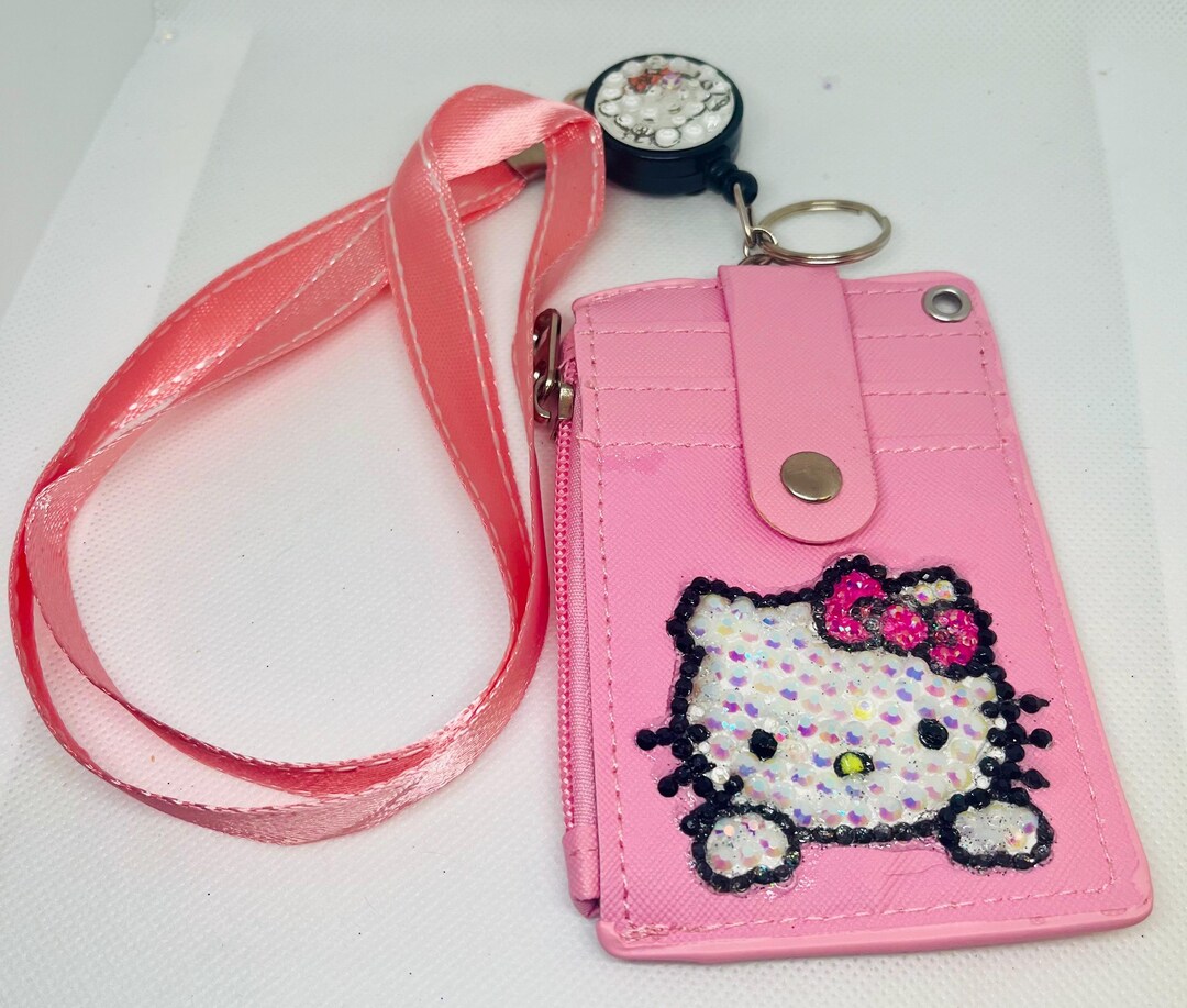 Bedazzled AB Rhinestones Hello Kitty Lanyard Reel With ID Card Holder ...