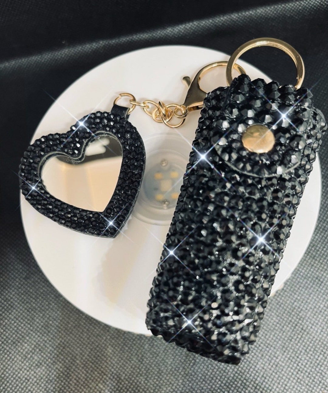 Bling Bedazzled Black Rhinestones Lipstick/lip Balm Holder Keychain ...