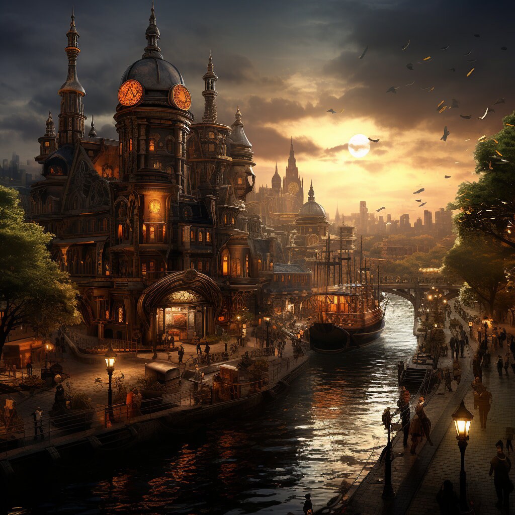 Beautiful Steampunk City, Industrial Vintage Victorian Buildings ...