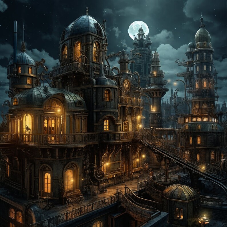 Beautiful Steampunk City, Industrial Vintage Victorian Buildings ...