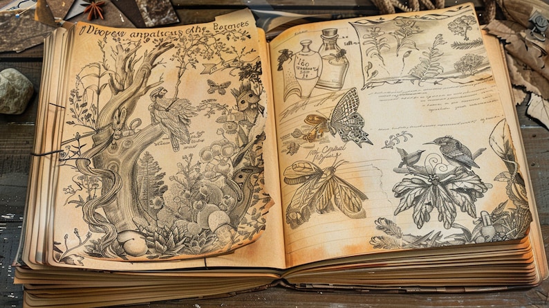 Magical Diary, Fantasy Junk Journal Kit, Witch Grimoire, Wiccan Spell ...