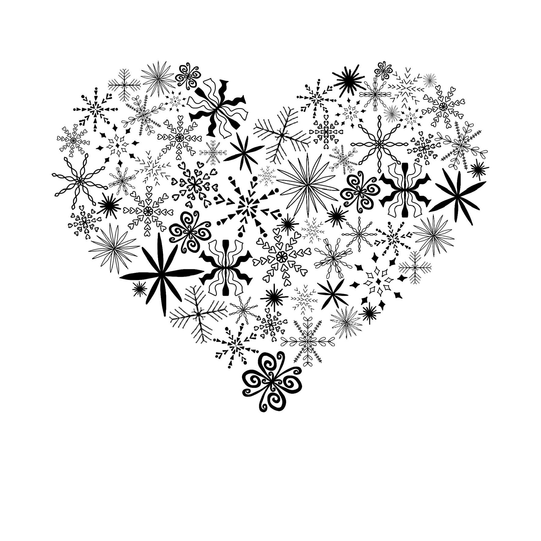 Snowflake Heart Black and White Png, Svg, Pdf and Jpeg Files. - Etsy