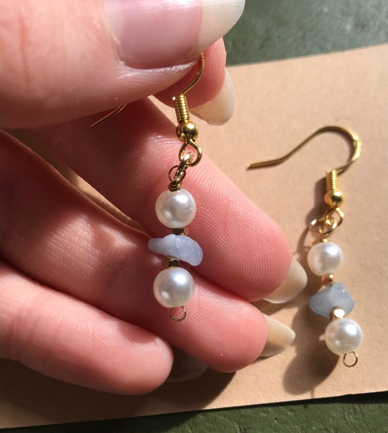 Dainty Crystal Pearl Earrings Polished Healing Crystal - Etsy UK Dainty Crystal Pearl Earrings Polished Healing Crystal - Etsy UK