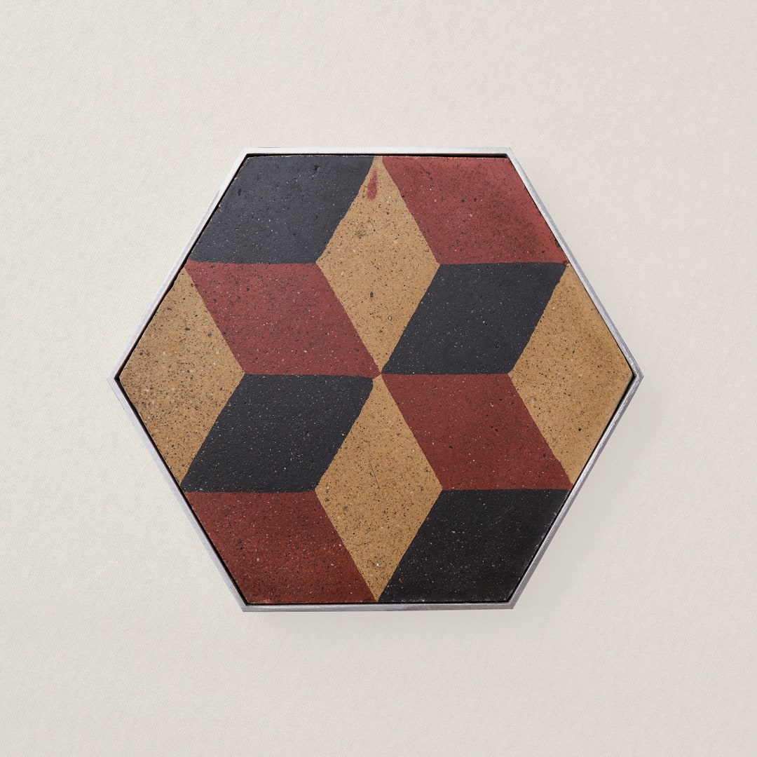 Barcelona Trivet: Hexagonal Black and Rust Escher Hydraulic Tile Trivet ...