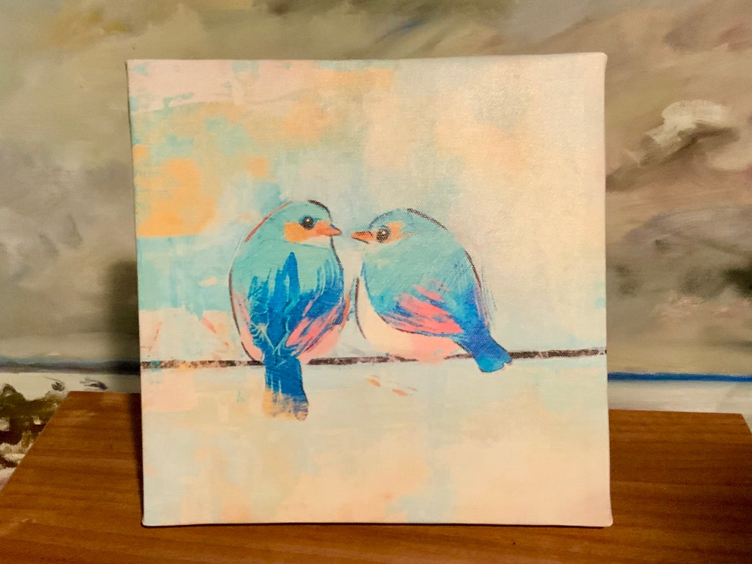 Two Blue Birds on Wire Square Painting Art - Etsy
