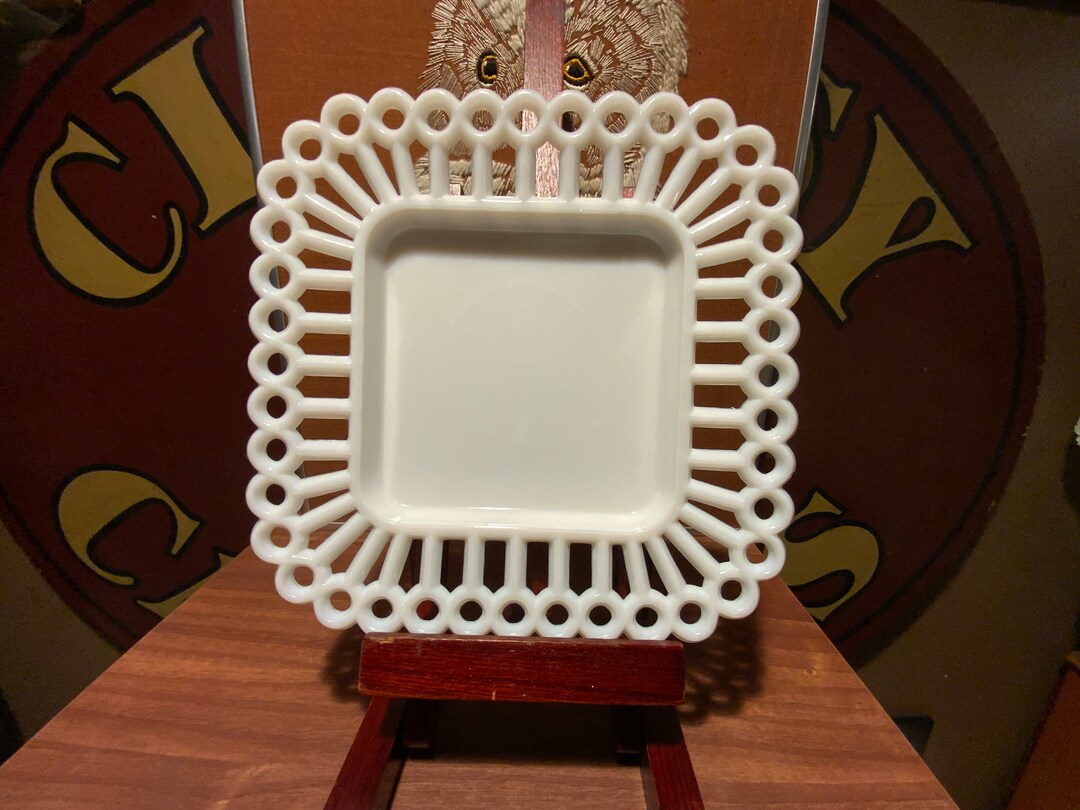Vintage Westmoreland Square Lace Peg Border Milk Glass Plate - Etsy