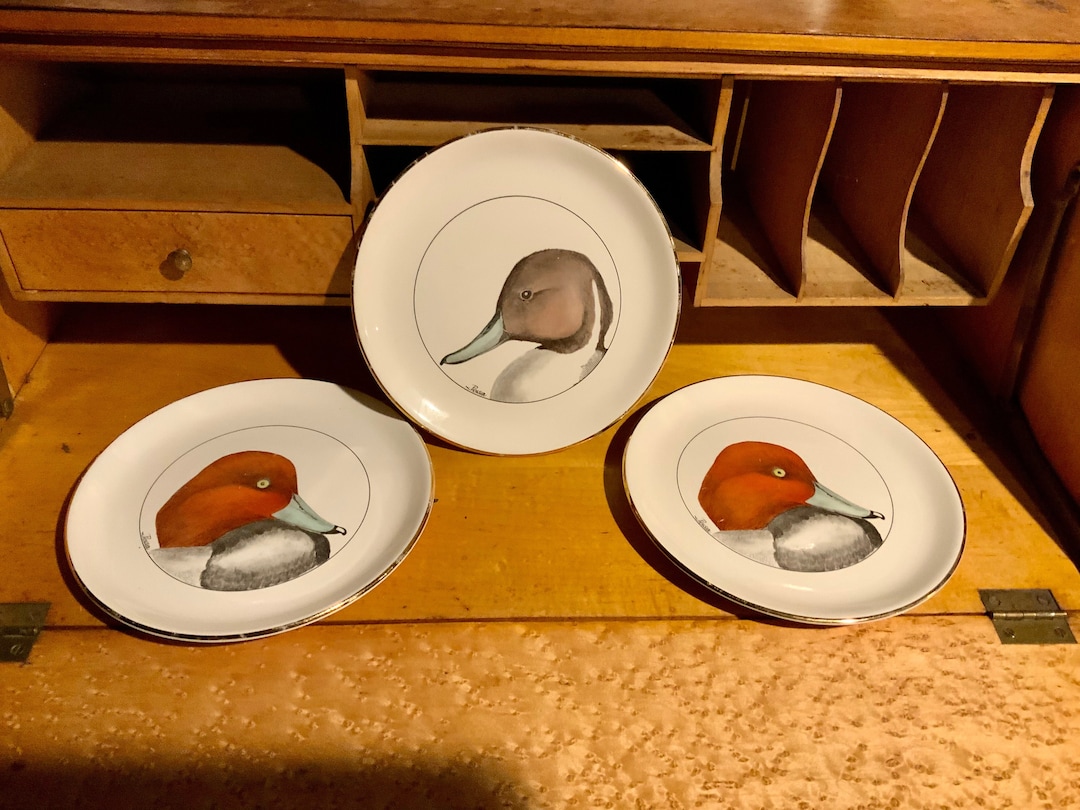 Set of 3 Antique Duck Plates Gold-rimmed Vintage Gold Edge Pierson ...