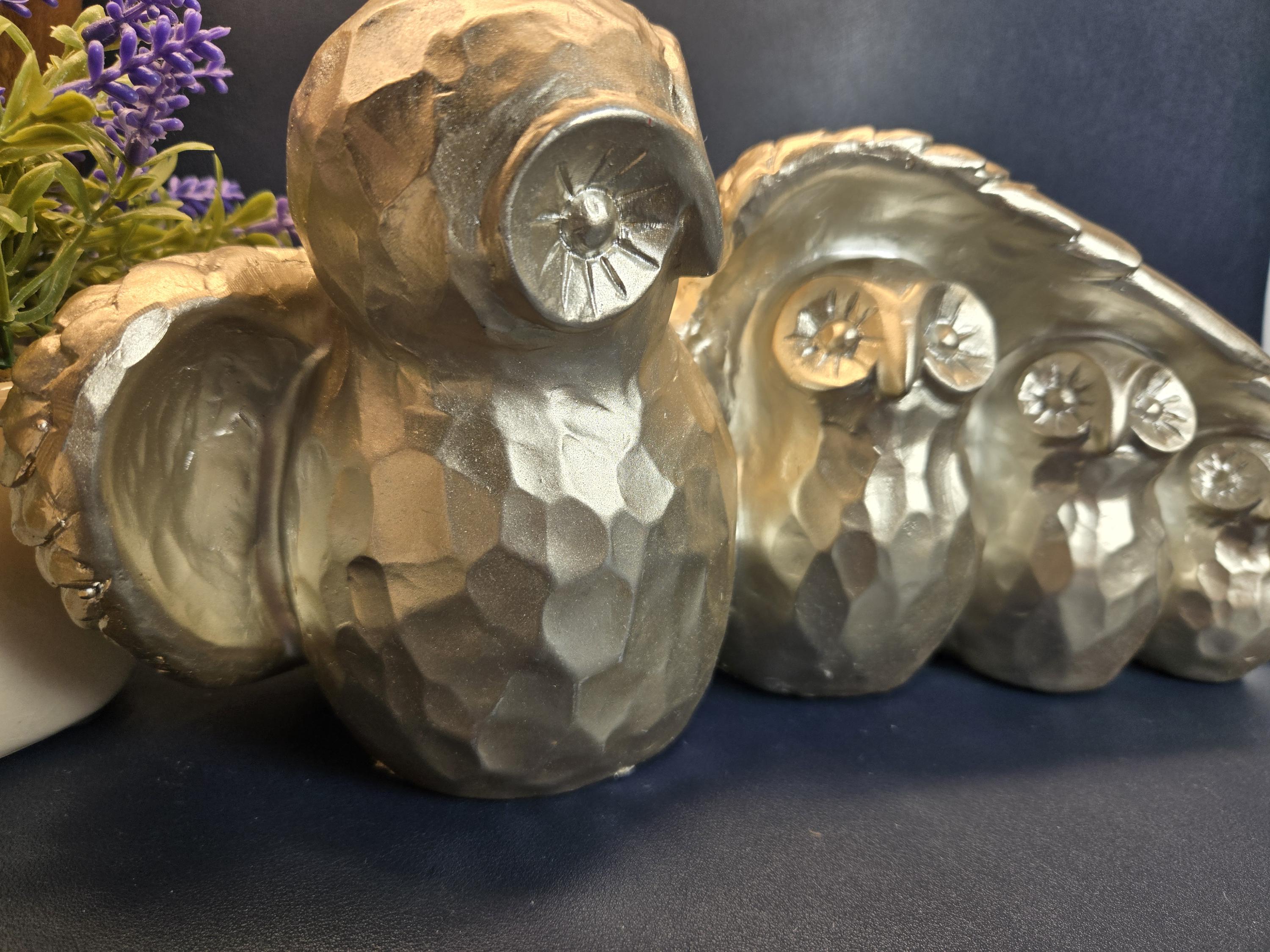 Large Sculpture of Silver Owl With 3 Babies - Etsy