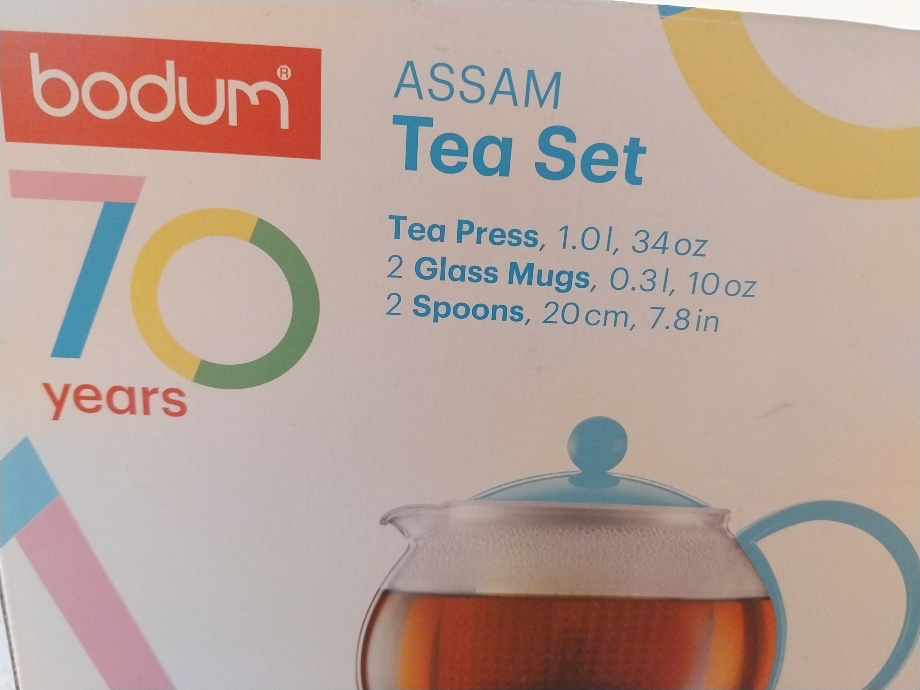 BODUM ASSAM Teapot, 2 Mugs and 2 Teaspoons in Blue, Danish Design, 70's, Designed by Carsten ...