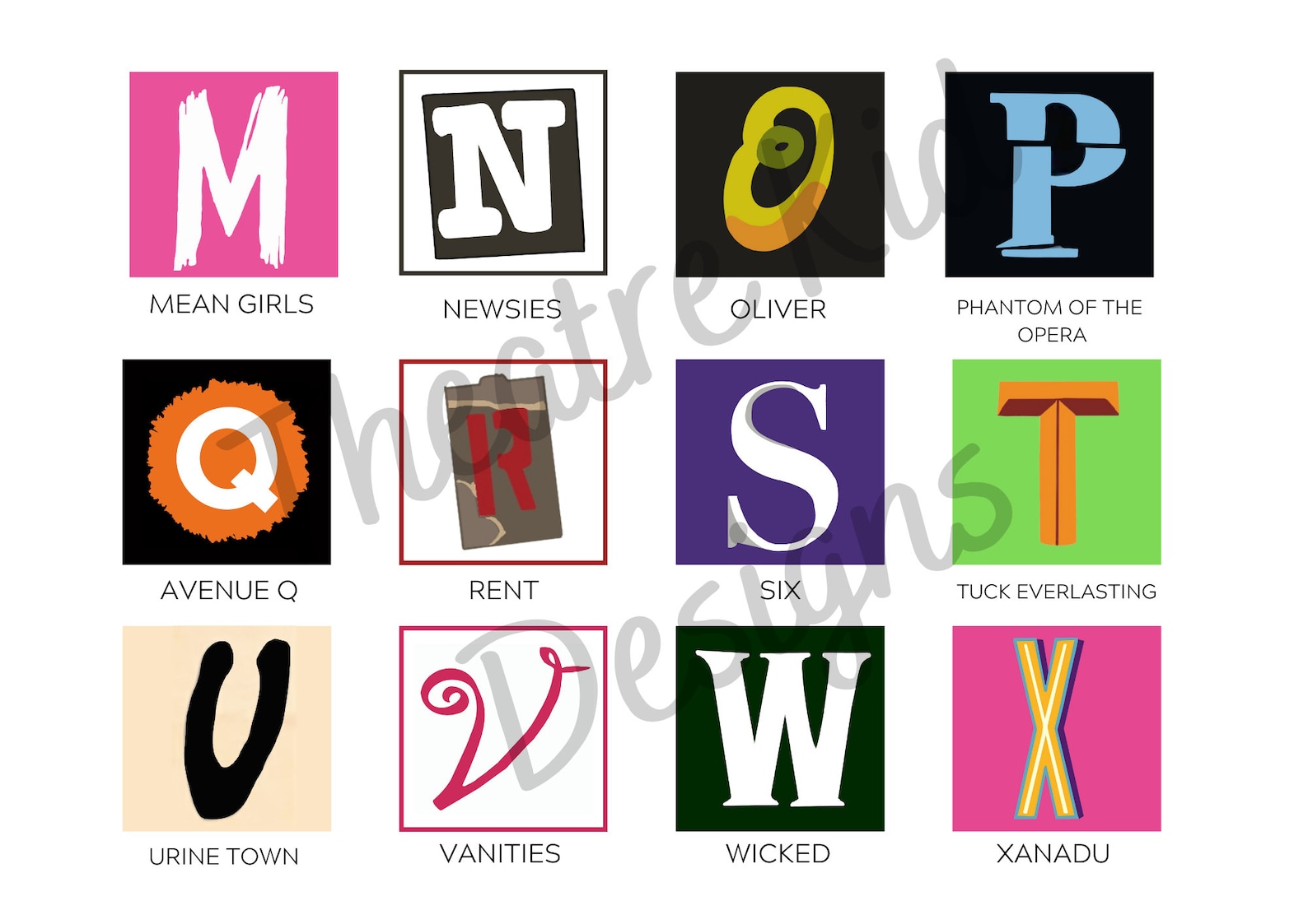 Musical Theatre Alphabet Art Digital Print - Etsy