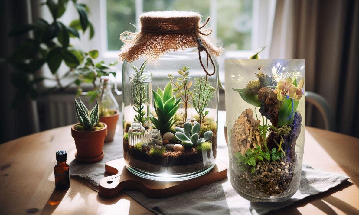 Glass Garden DIY Set Full Spectrum LED Light & Mini Computer Plant ...