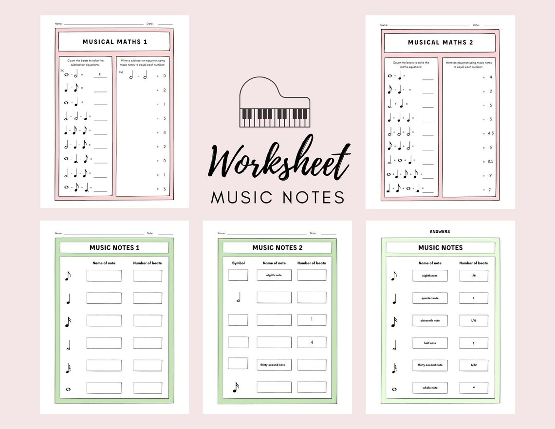 Music Notes Worksheet, Chords & Scales, Treble Bass Clef, Music Notes ...