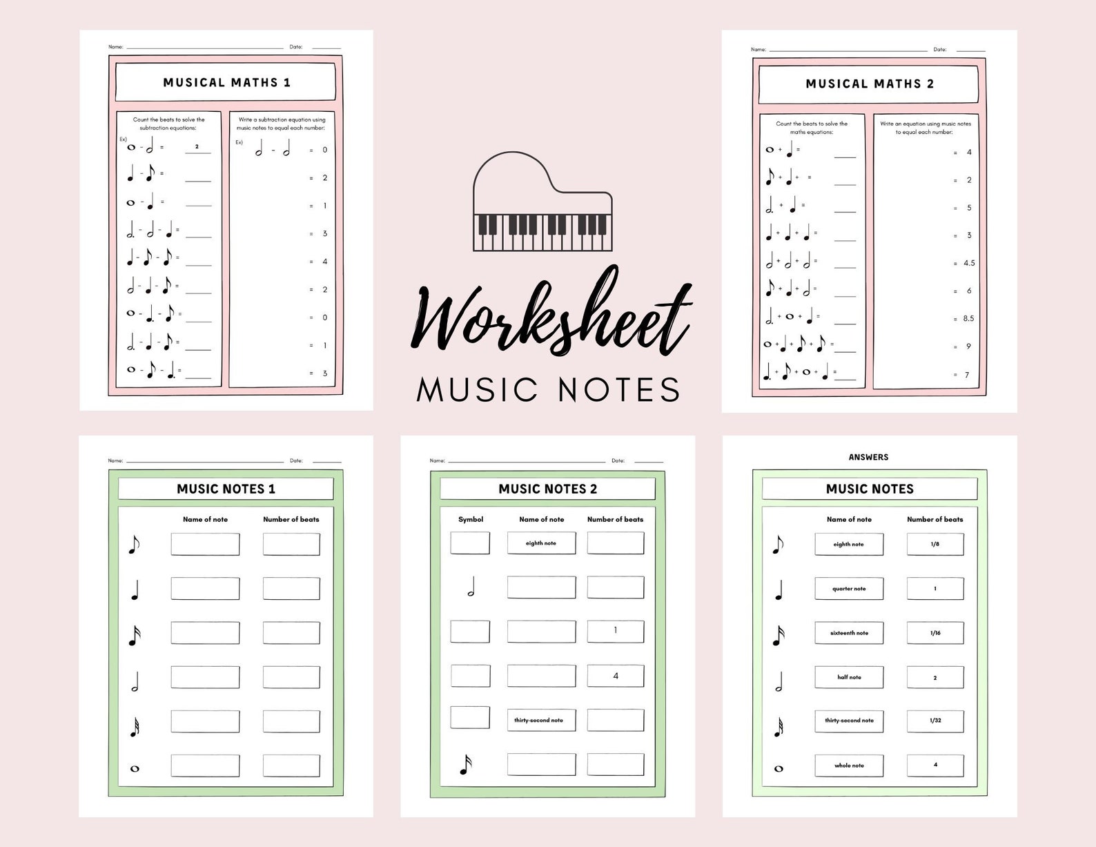 Music Notes Worksheet, Chords & Scales, Treble Bass Clef, Music Notes ...