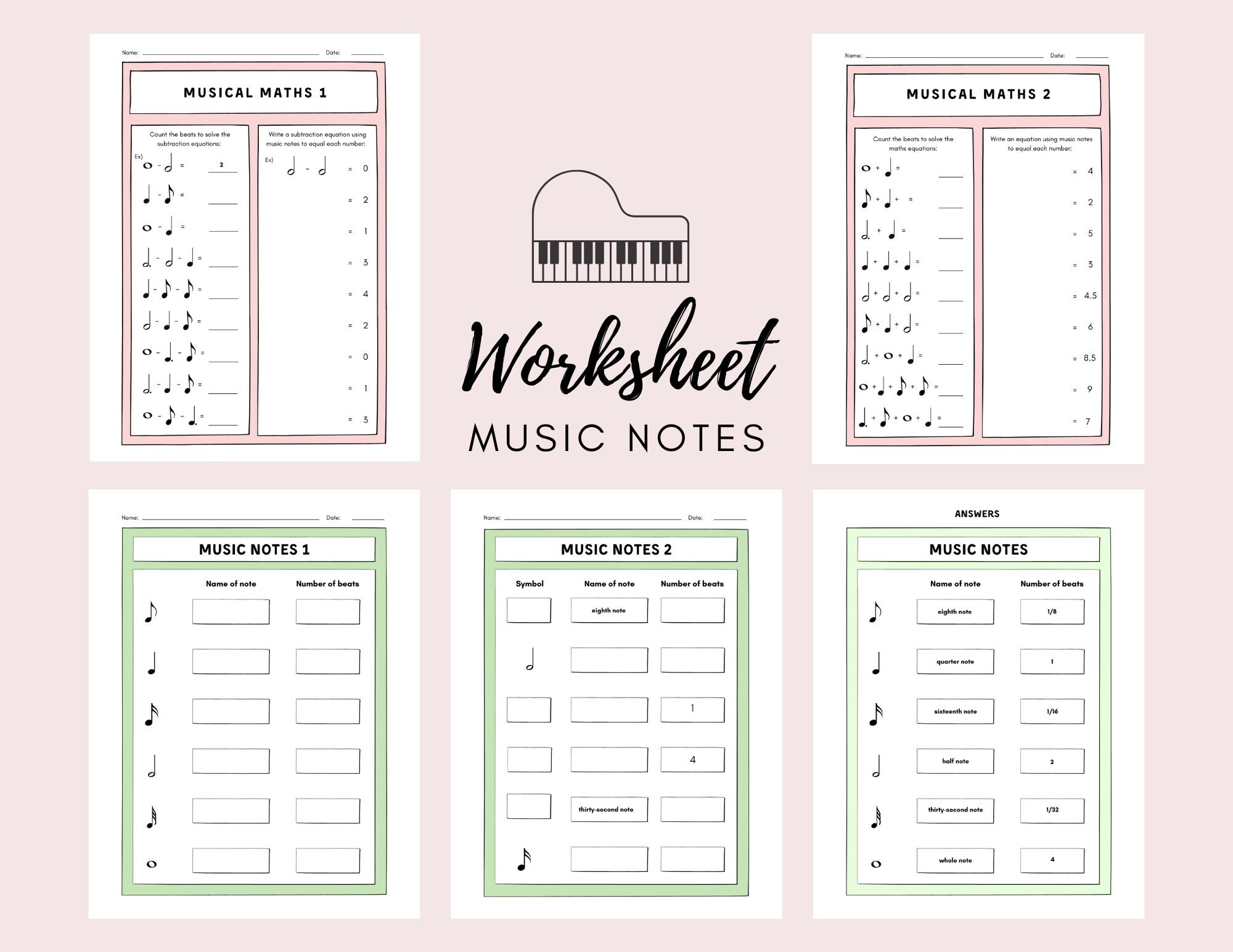 Music Notes Worksheet, Chords & Scales, Treble Bass Clef, Music Notes ...