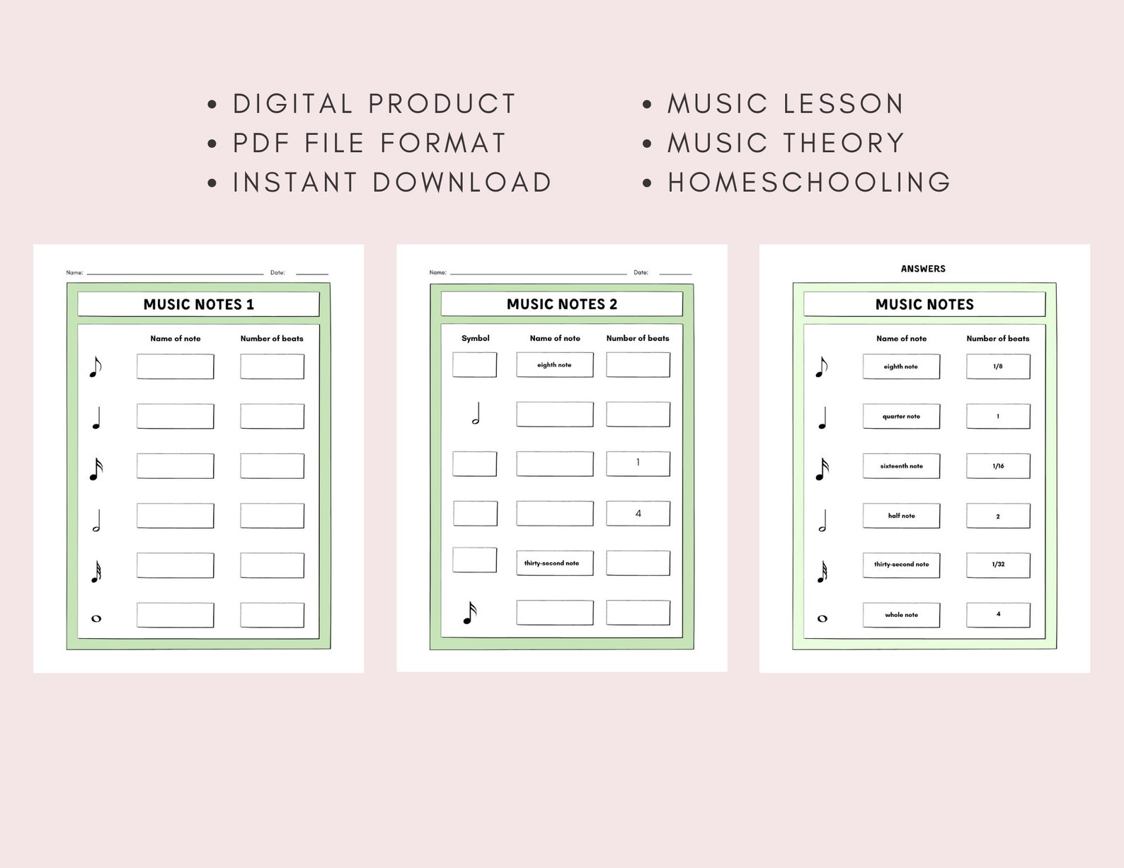 Music Notes Worksheet, Chords & Scales, Treble Bass Clef, Music Notes ...