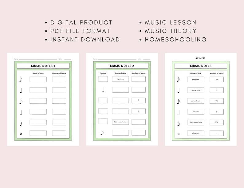 Music Notes Worksheet, Chords & Scales, Treble Bass Clef, Music Notes ...