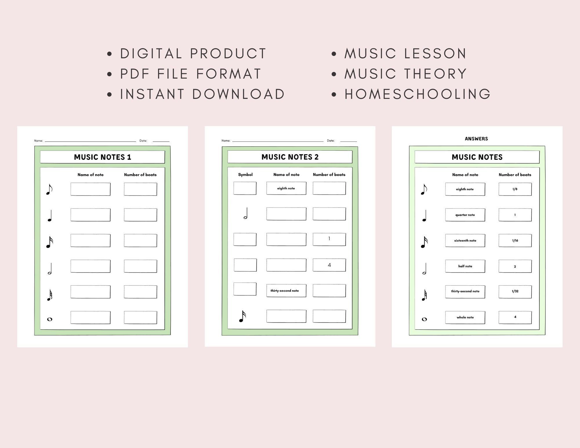 Music Notes Worksheet, Chords & Scales, Treble Bass Clef, Music Notes ...